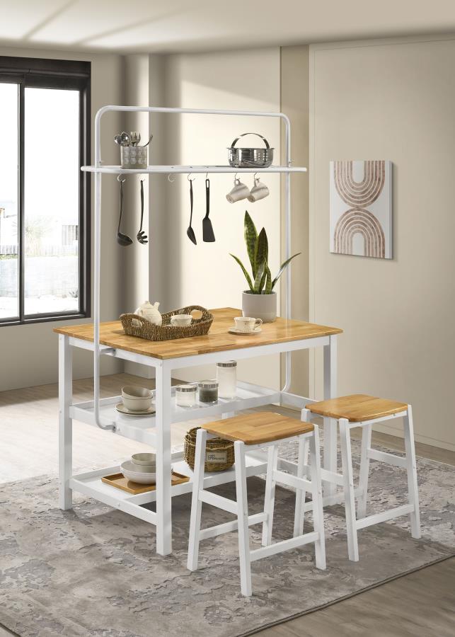 Hollis Kitchen Island Counter Height Table with Pot Rack