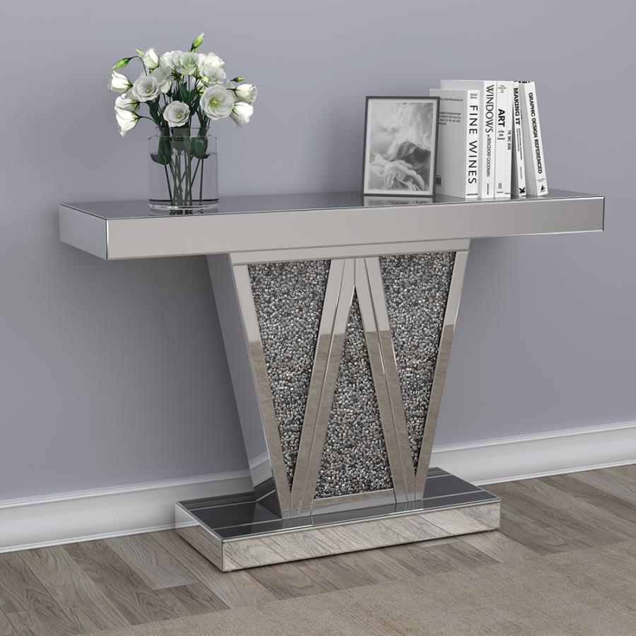 Contemporary Console Table with Geometric Base and Encrusted Crystals